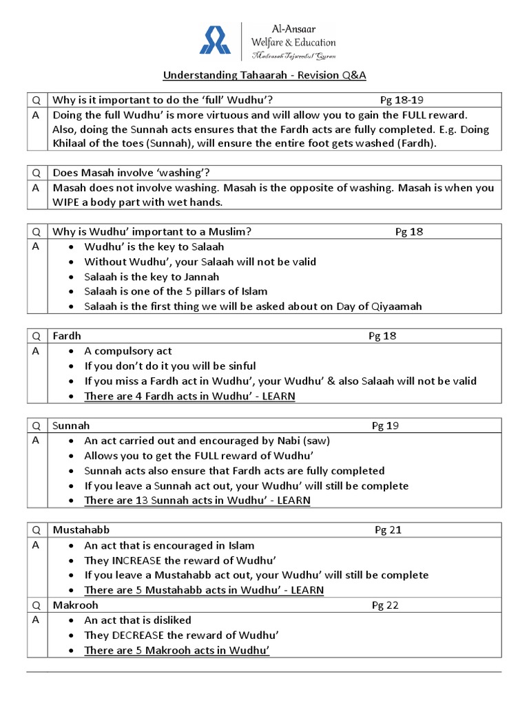 Understanding Taharah Revision QA FZP | PDF | Beard | Sock