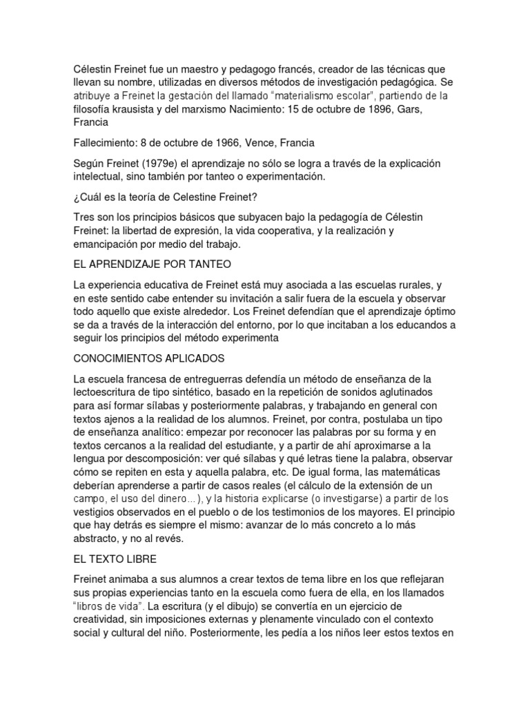 Celestin Freinet | PDF | Cognición | Aprendizaje