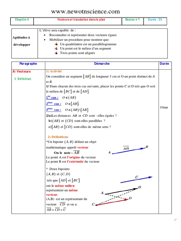 Fiche Pedagogique Vecteur Et Ranslation Partie 1 1 | PDF | Algèbre linéaire | Algèbre générale