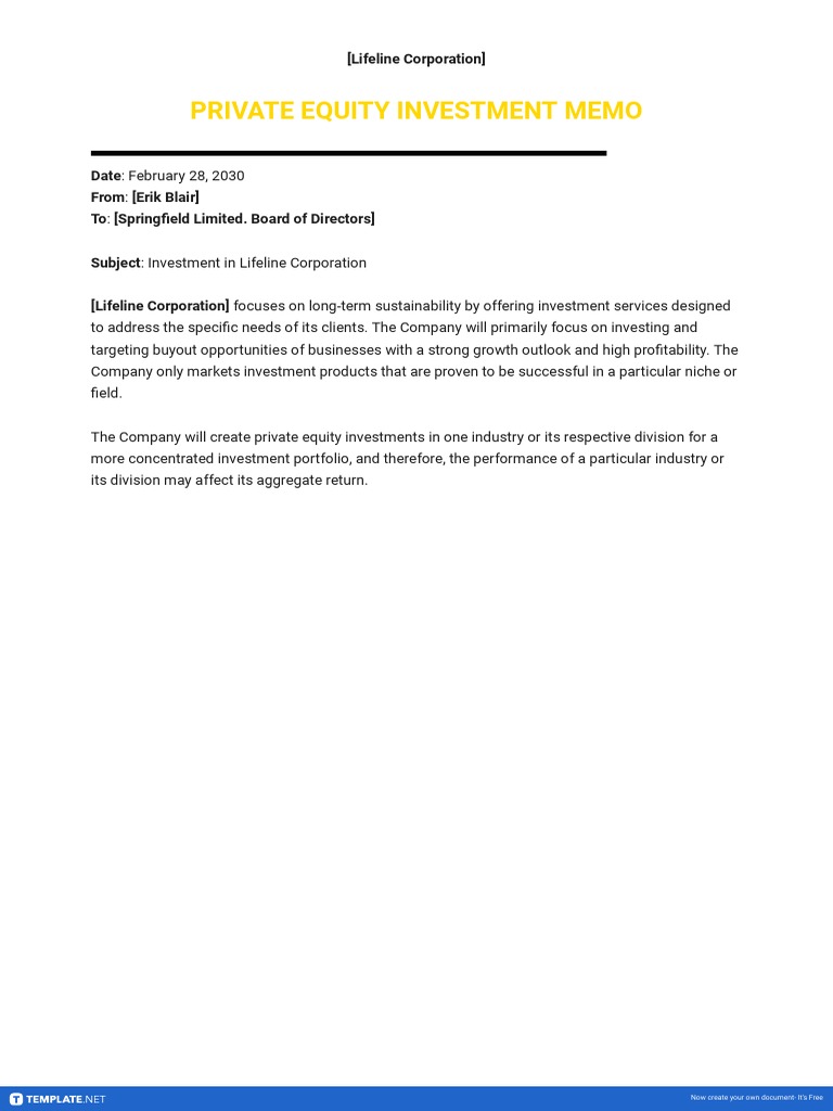 Private Equity Investment Memo: Lifeline Corp | PDF | Finance & Money ...