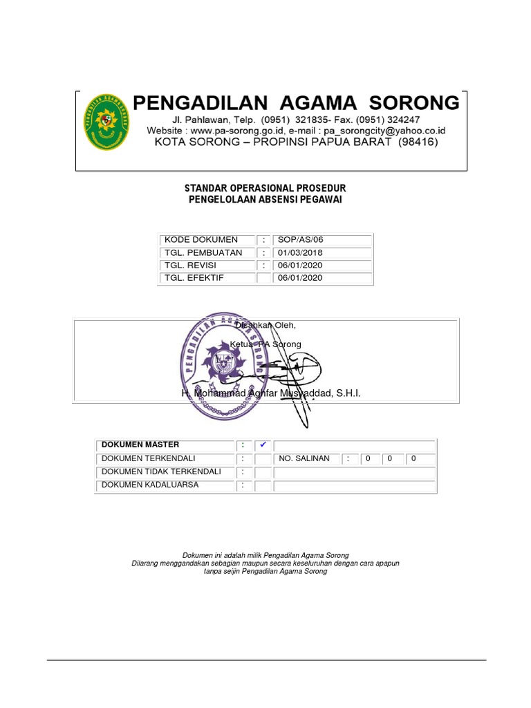Sop As 06 Sop Pengelolaan Absensi Pegawai | PDF
