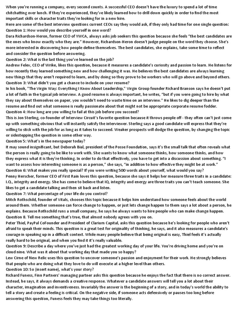 Interview Ques | PDF | Question | Job Interview