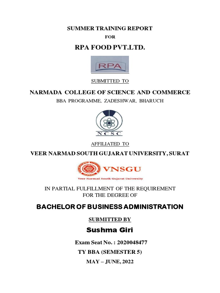 Giri Sushma Summer Training Report | PDF | Recruitment | Hazard Analysis And Critical Control Points