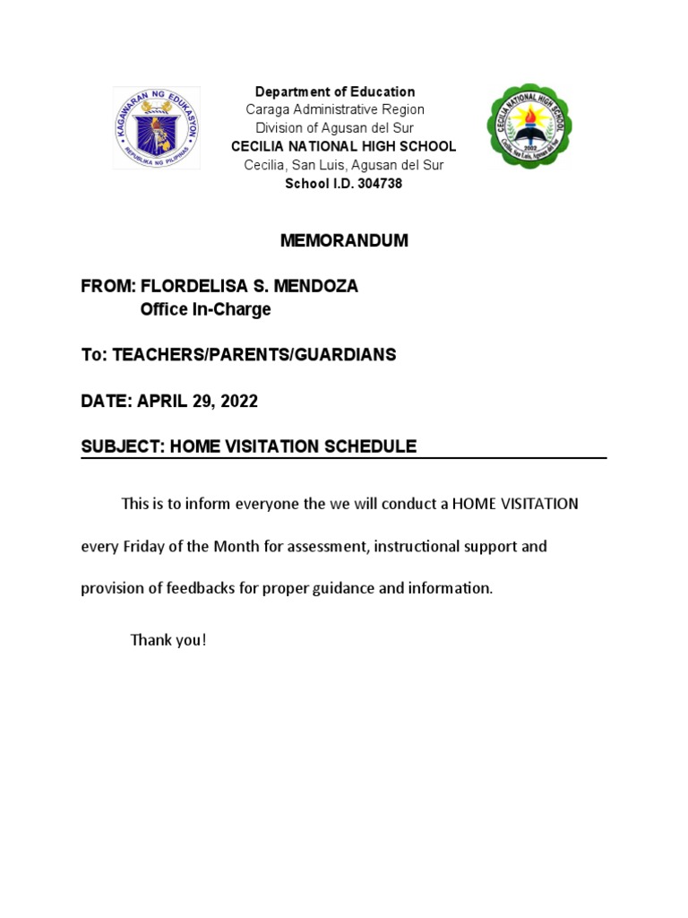 Home Visitation Memo | PDF