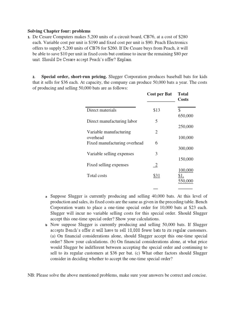 Chapter 4 Problems And Solutions Pdf Cost Trade 