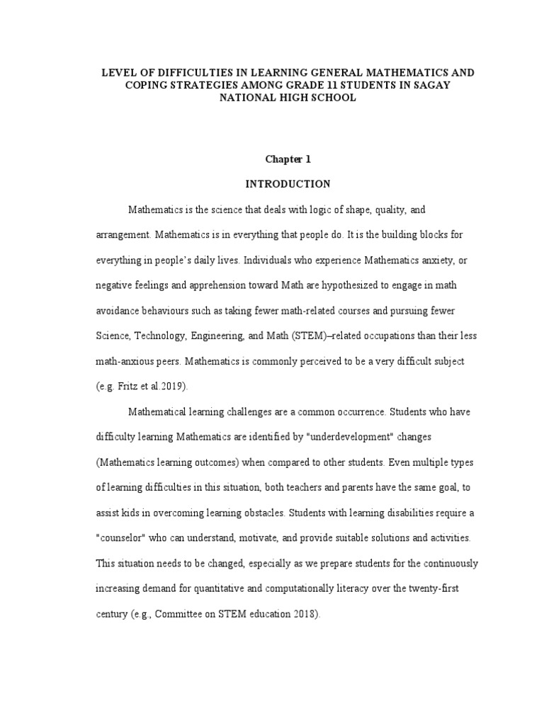 Level of Difficulties in Learning General Mathematics | PDF | Learning ...