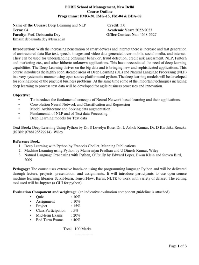 DLNLP - Course Outline | PDF | Deep Learning | Neuroscience