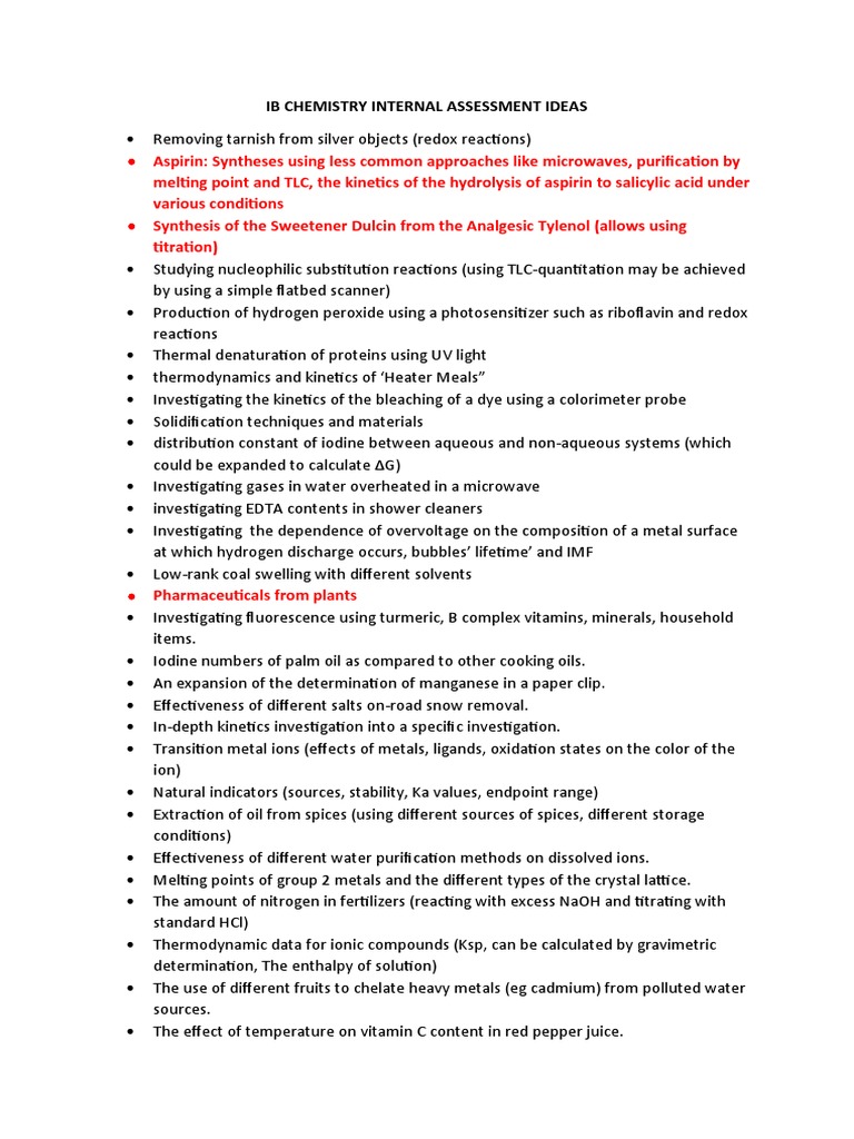 Ib Chemistry Internal Assessment Ideas | PDF | Chemical Reactions | Water Ib Chemistry Internal Assessment Ideas | PDF | Chemical Reactions | Water