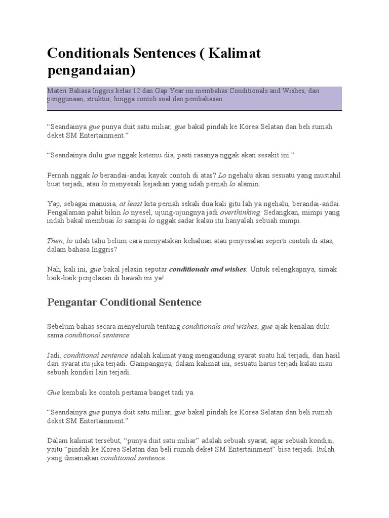 Pengantar Kalimat Pengandaian dalam Bahasa Inggris | PDF | Seni ...
