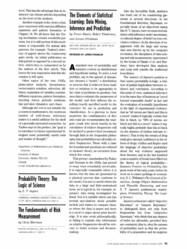 The Elements of Statistical Data Mining, Inferece and Prediction | PDF ...