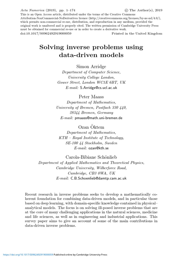 Solving Inverse Problems Using Data-Driven Models: A Survey of Recent Contributions to Combining ...