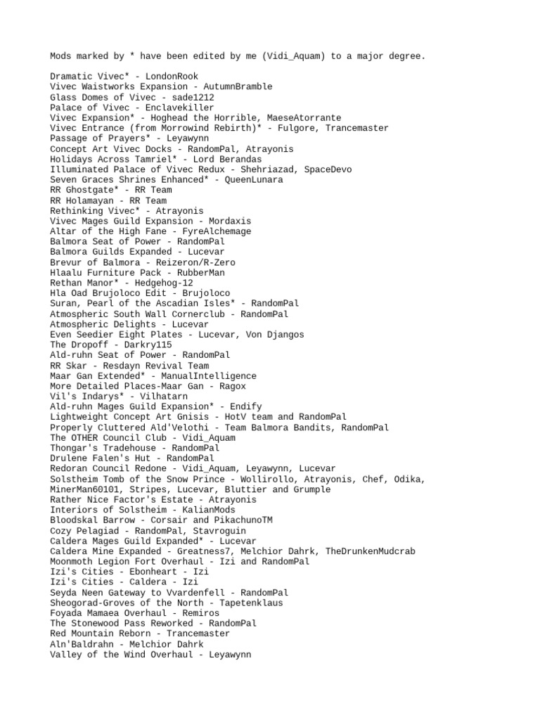Morrowind Mod List by Vidi_Aquam | PDF