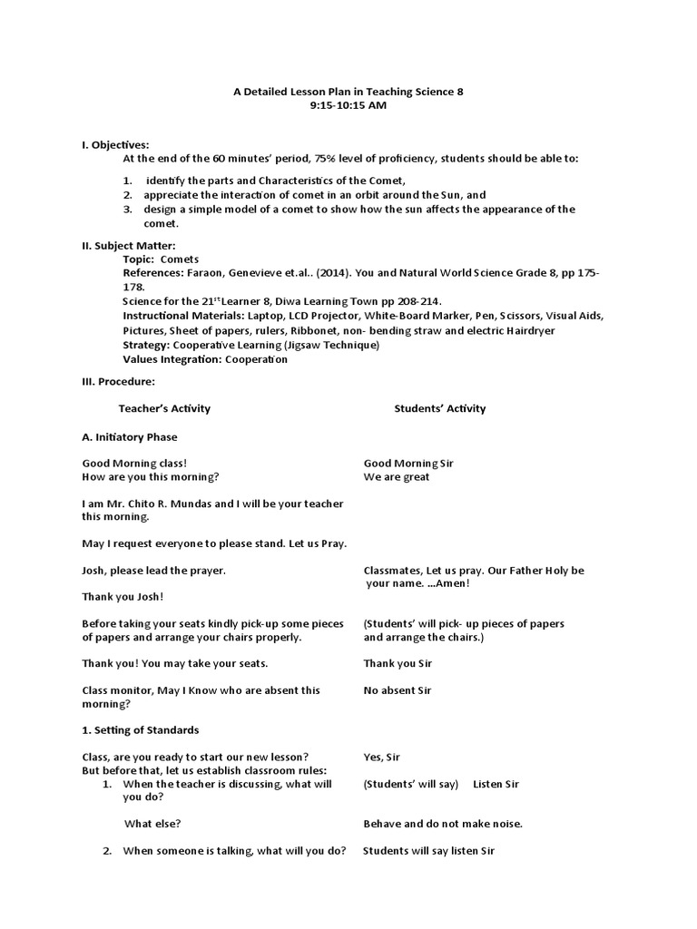 Quarter 2-Detailed Lesson Plan in Science Grade 8 | PDF | Comet | Astronomy