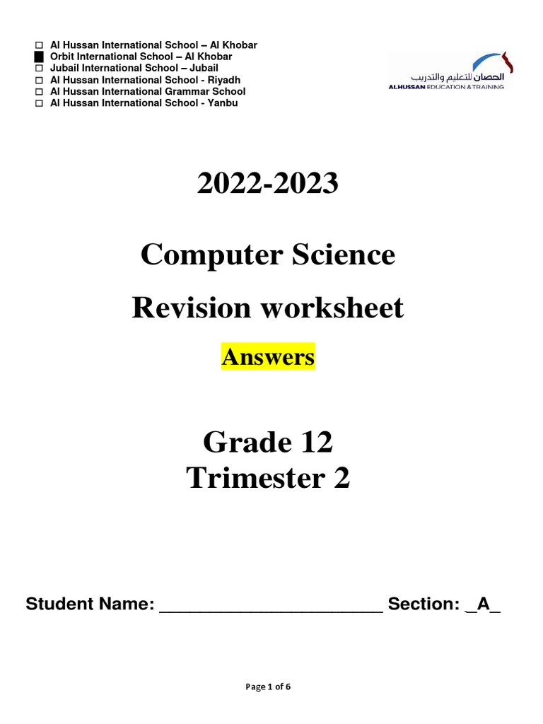 Revision Worksheet Answers | PDF | Parallel Computing | Central Processing Unit
