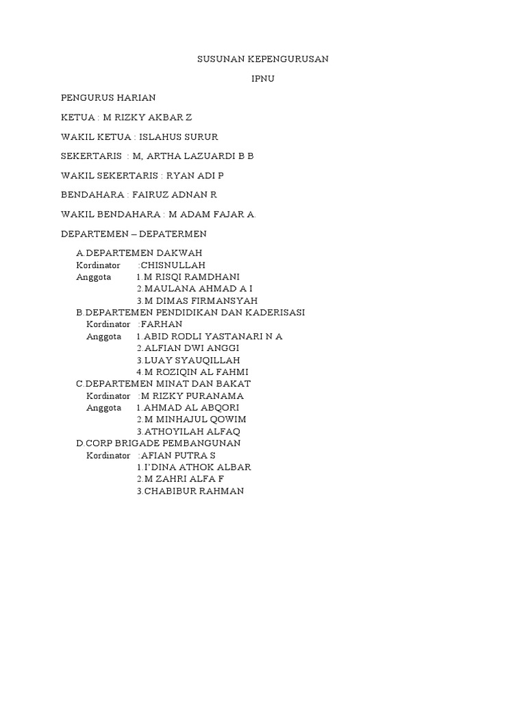 Susunan Kepengurusan 2022 2023 | PDF