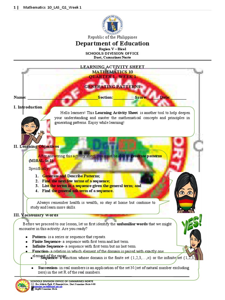 Math - 10 Las q1 Week 1 | PDF | Sequence | Equations