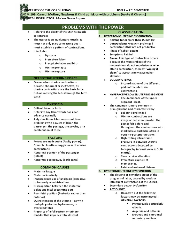 NCM 109 Problems With Power Draft | PDF | Childbirth | Uterus