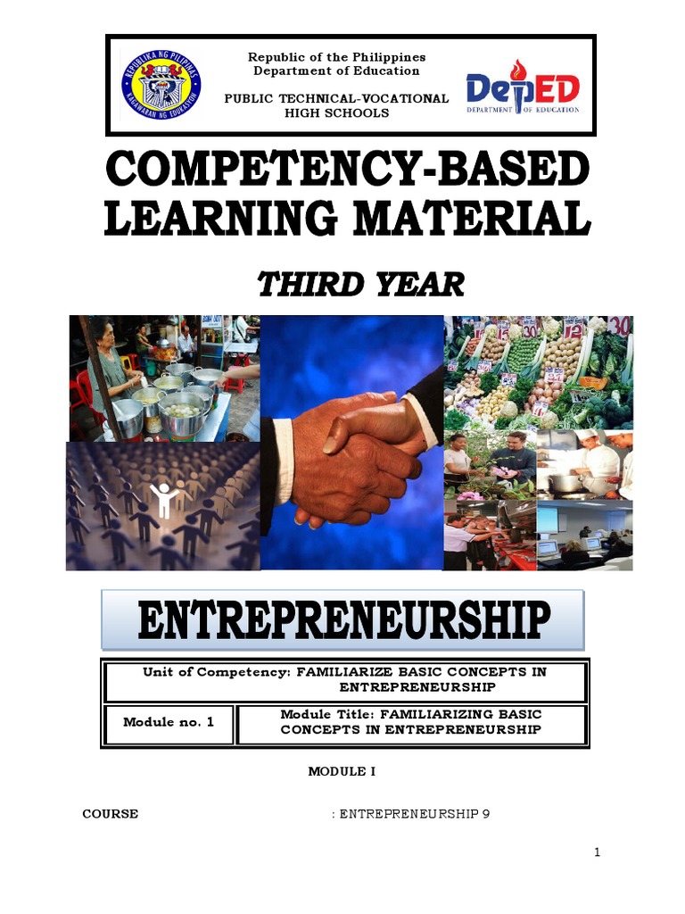 Y3 - Module 1 - Familiarize Basic Concepts of Entrepreneurship | PDF | Entrepreneurship | Leadership