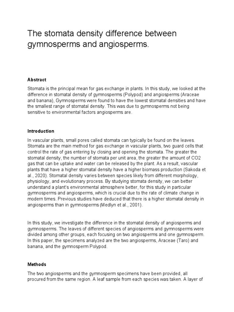 Stomata Density of Plants | PDF | Stoma | Leaf