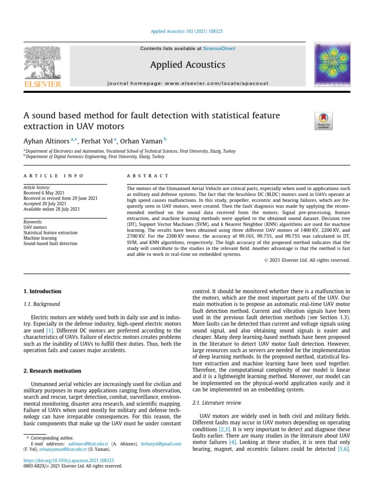 A Sound Based Method For Fault Detection With Statistical Feature Extraction In Uav Motors Pdf