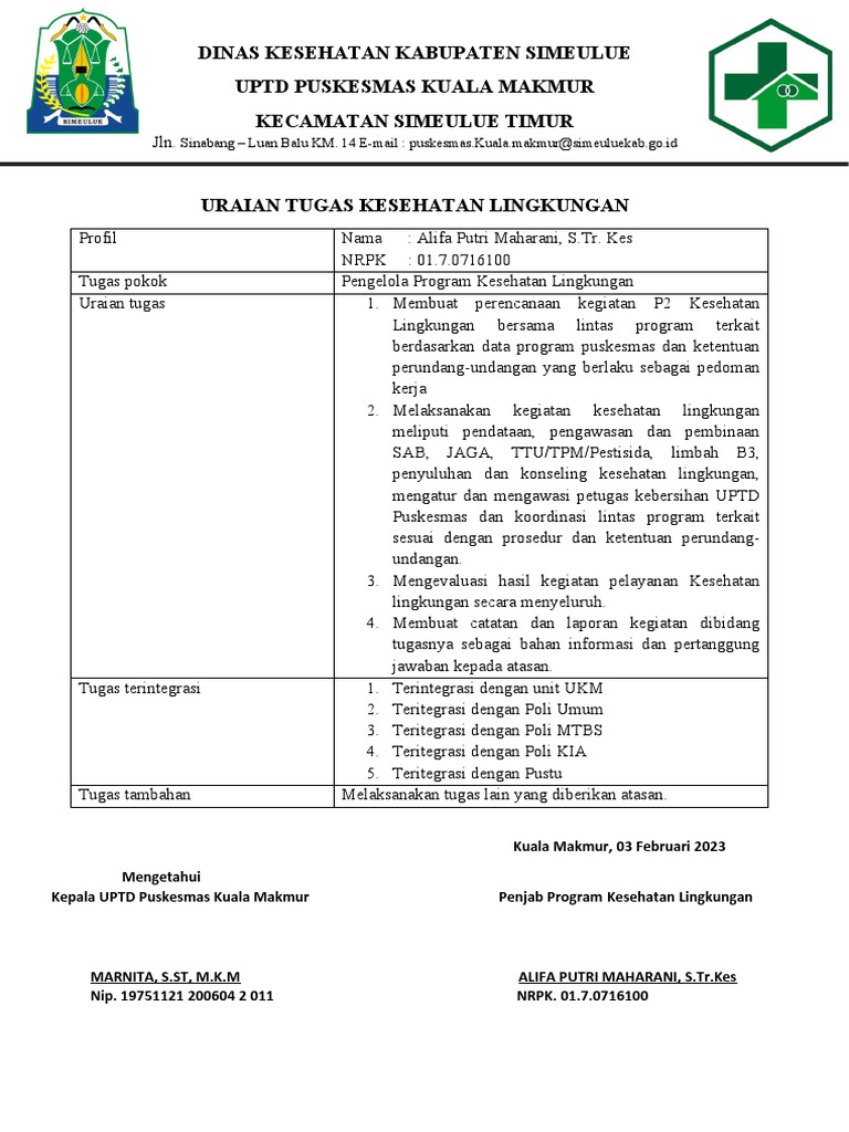 Tugas Pengelola Kesehatan Lingkungan | PDF | Kesehatan Holistik