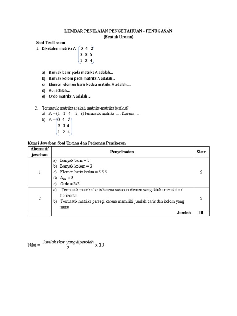 Lembar Penilaian Pengetahuan Tertulis | PDF