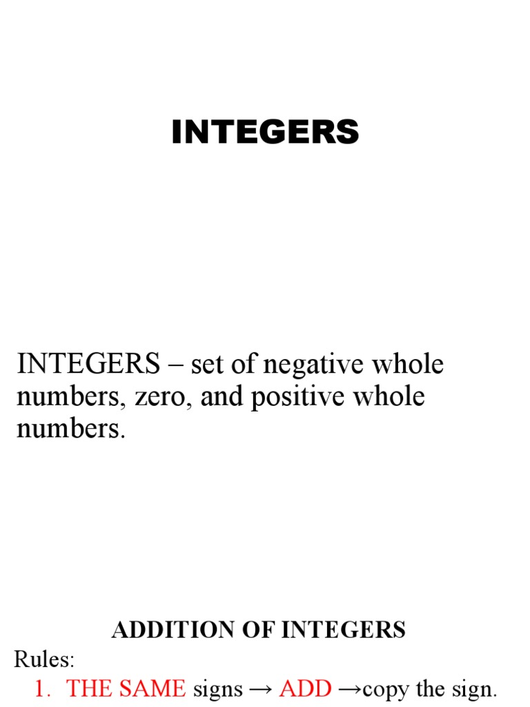 Subtraction of Integers | PDF
