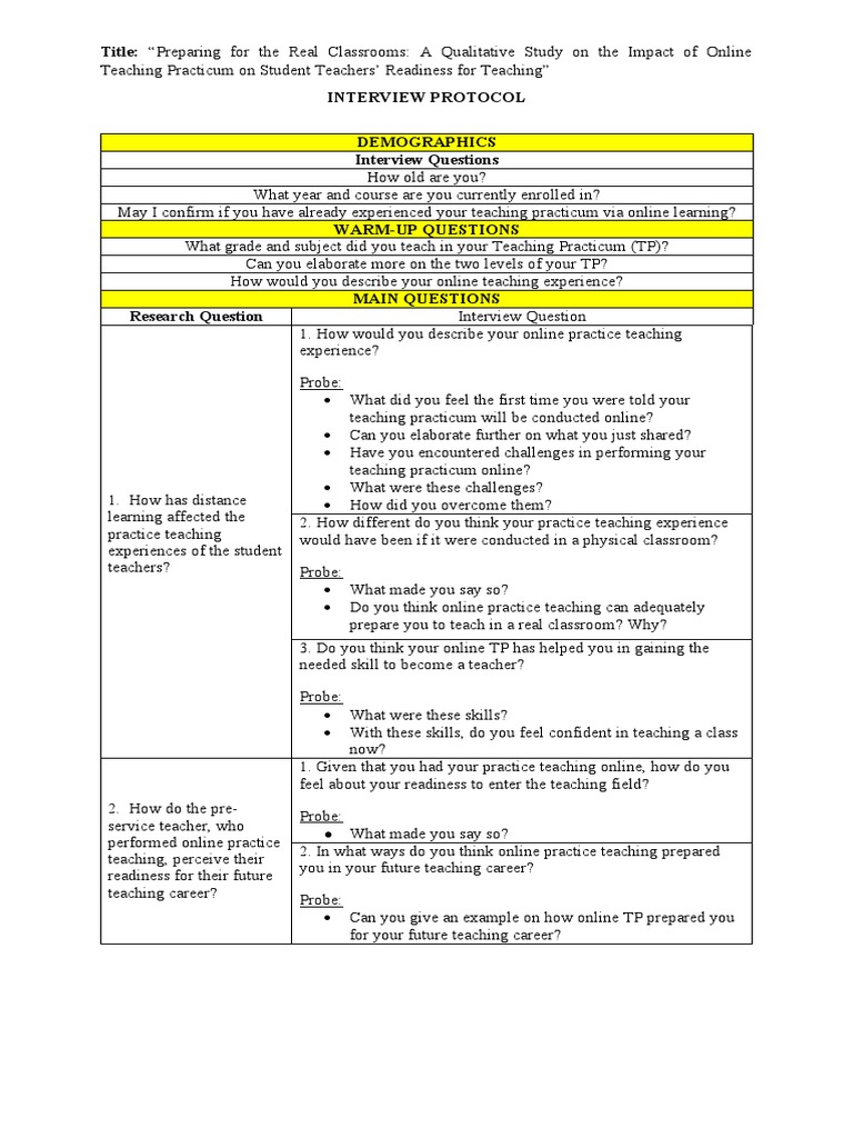 Interview Protocol | PDF | Teachers | Classroom