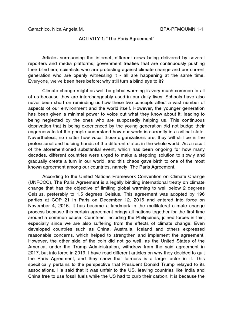 The Paris Agreement | PDF | Climate Change | United Nations Framework ...