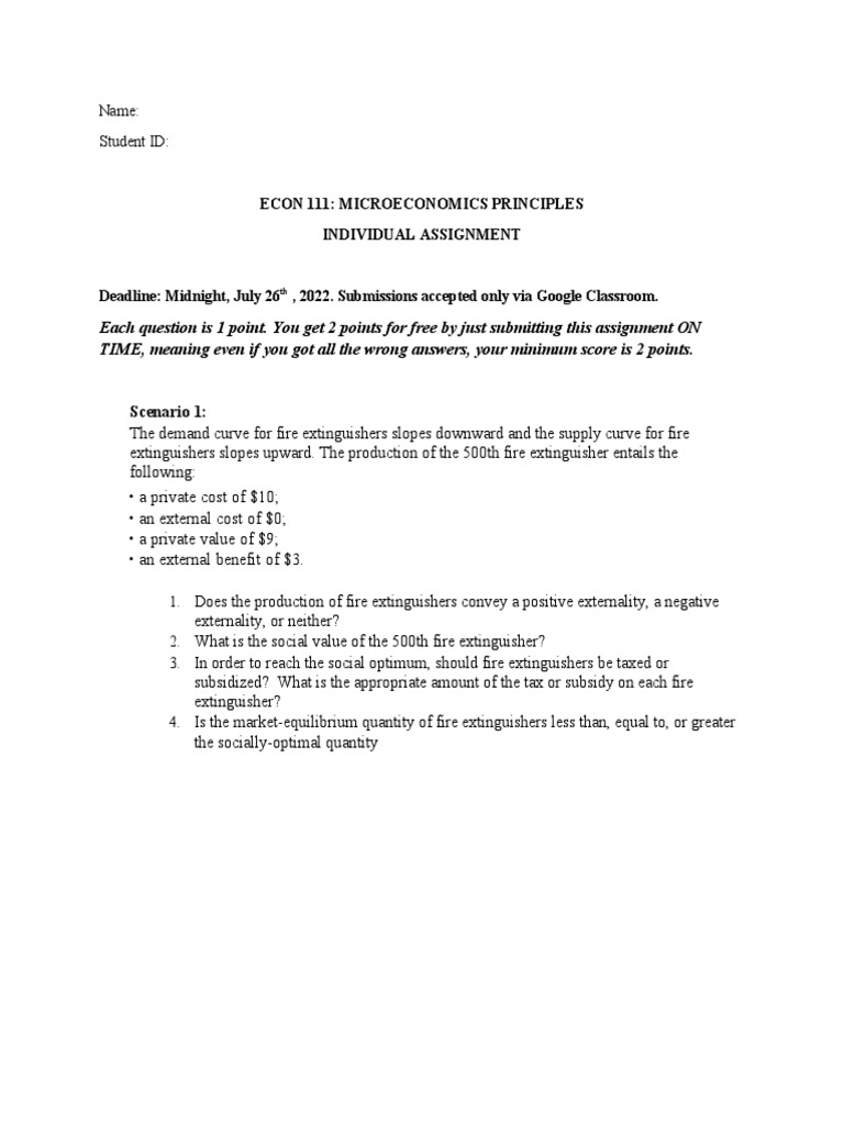 Microeconomics Assignment on Externalities | PDF | Externality | Economic Surplus
