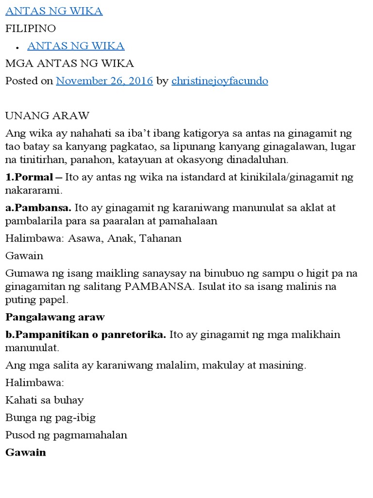 Antas NG Wika | PDF
