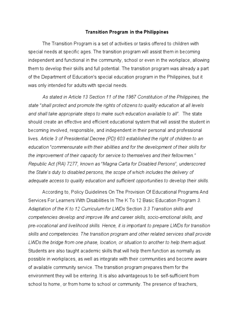 Transition | PDF | Individualized Education Program | Behavior Modification