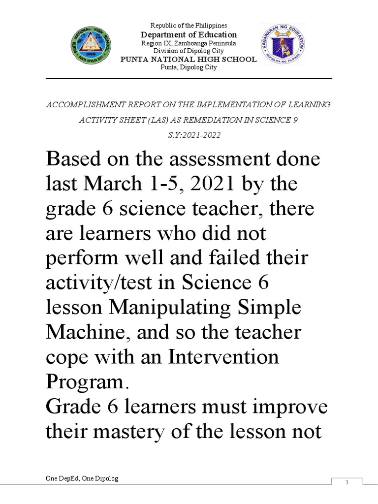 LAS Accomplishment Report | PDF | Teachers | Learning