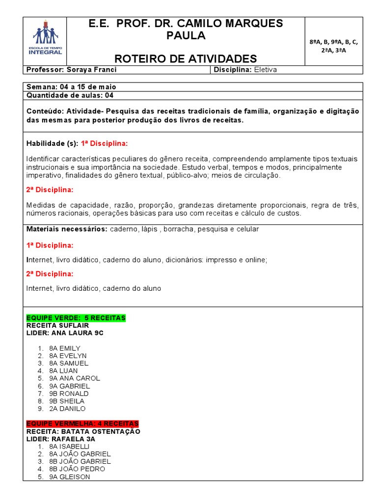 Eletiva 5 - Master Chef - Soraya e Karen | PDF | Culinária | Alimentos