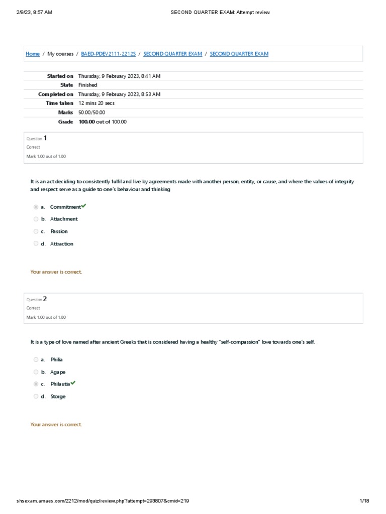 SECOND QUARTER EXAM - Perdev | PDF | Love | Family