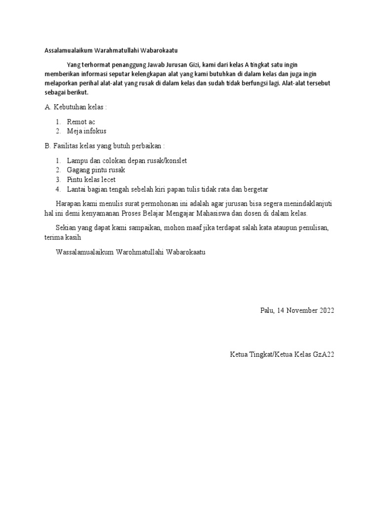 Surat Permohonan Perbaikan Alat | PDF