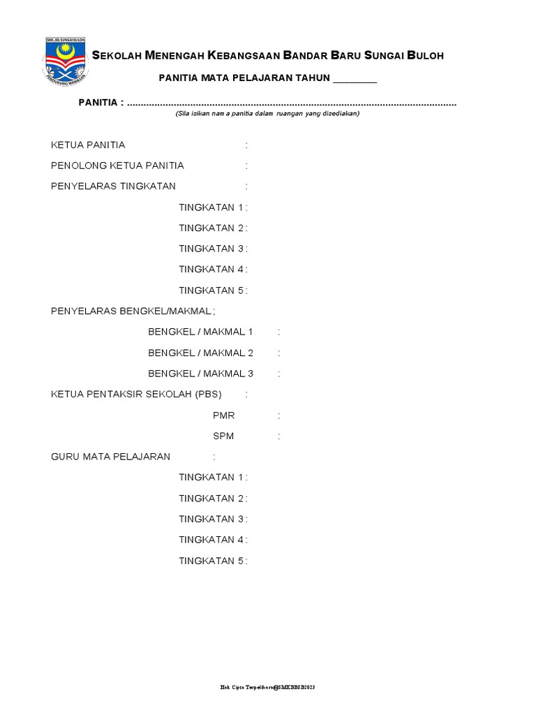 SMKBBSB - Jawatankuasa Panitia - T1-T5 | PDF