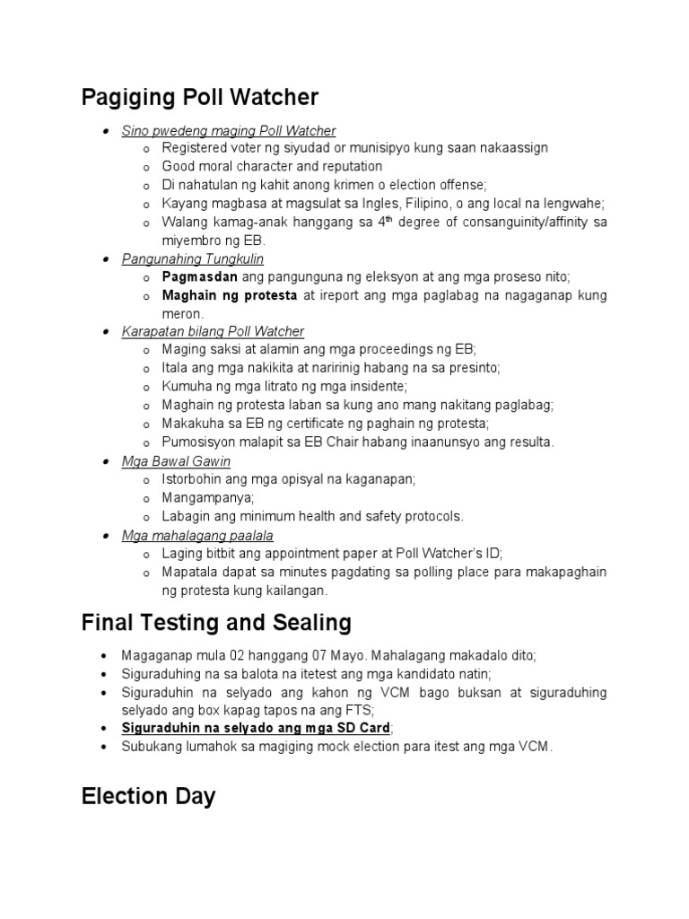 Gabay Sa Poll Watchers | PDF