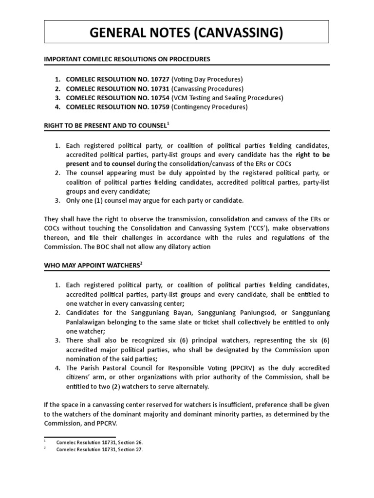 Key COMELEC Canvassing Procedures | PDF | Computing