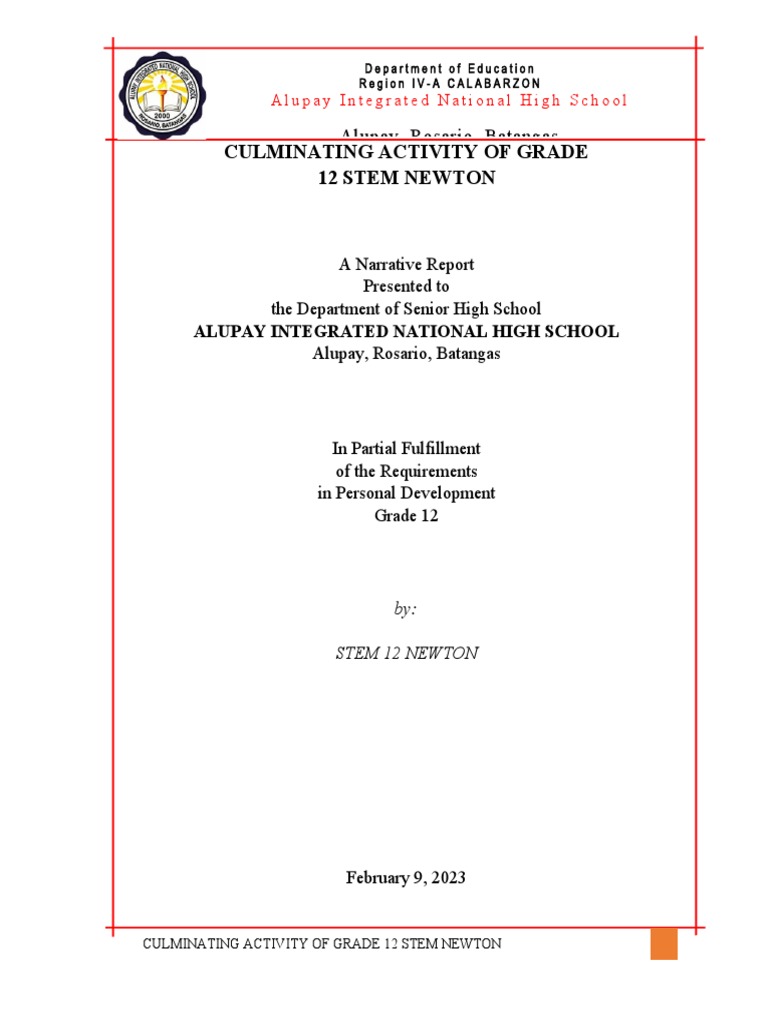 Culminating Activity Narrative Report | PDF Culminating Activity Narrative Report | PDF