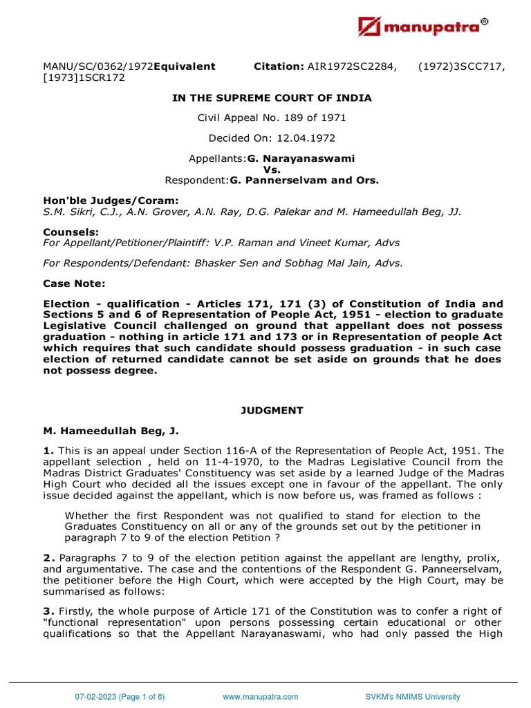 G Narayanaswami Vs G Pannerselvam and Ors 12041972s720362COM507719 ...