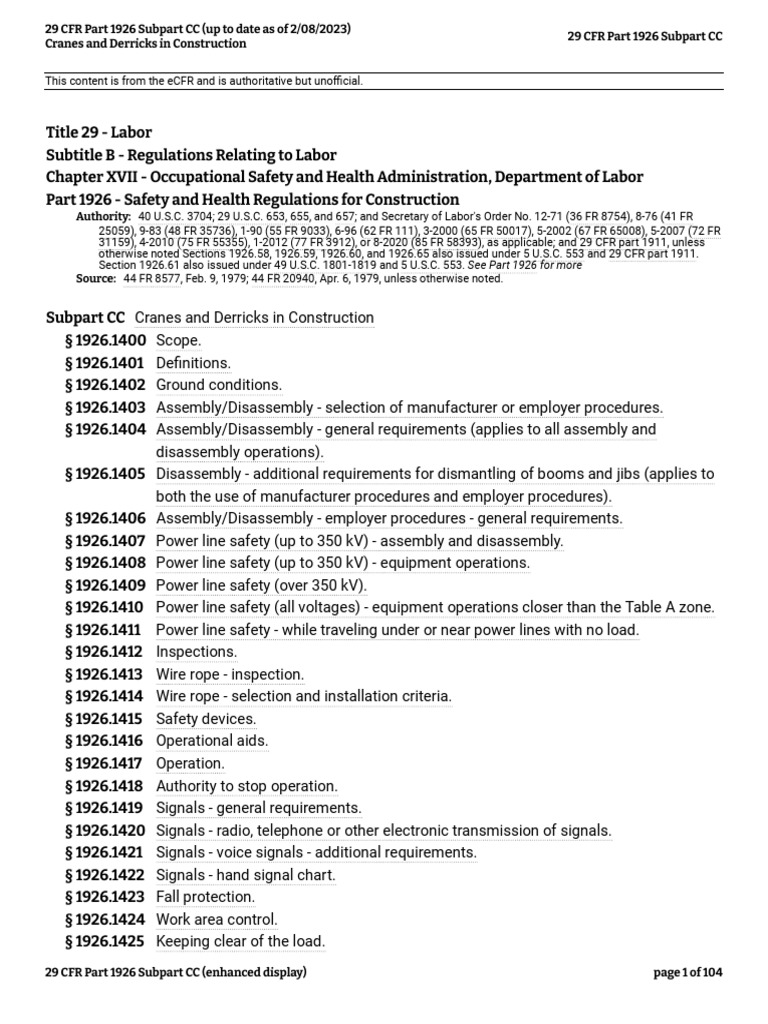 OSHA Crane Safety Regulations 1926 CC | PDF | Crane (Machine ...