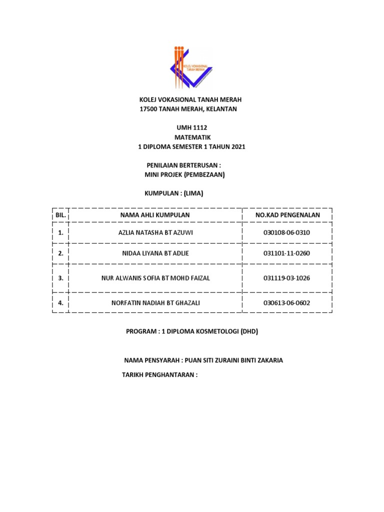 Mini Projek Math Berkumpulan | PDF