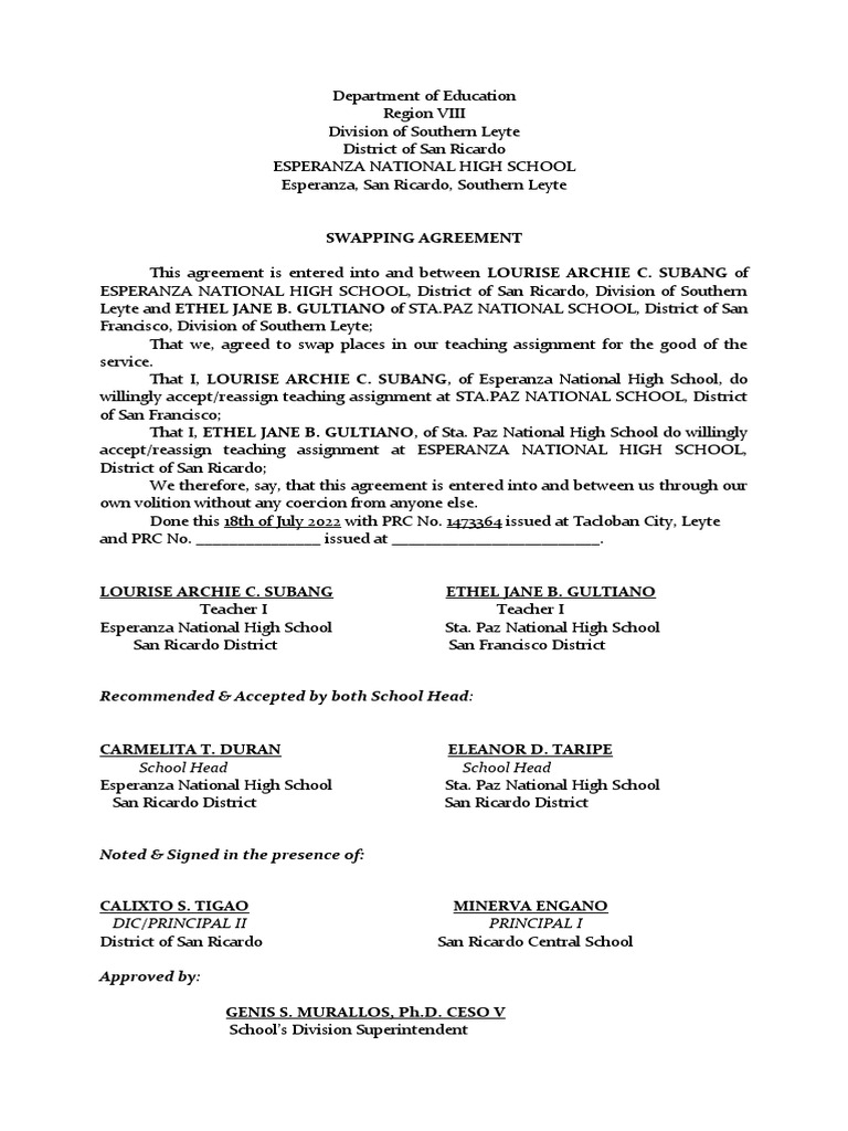 Swapping Agreement | PDF