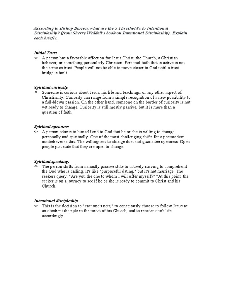 5 Threshold's To Intentional Discipleship | PDF