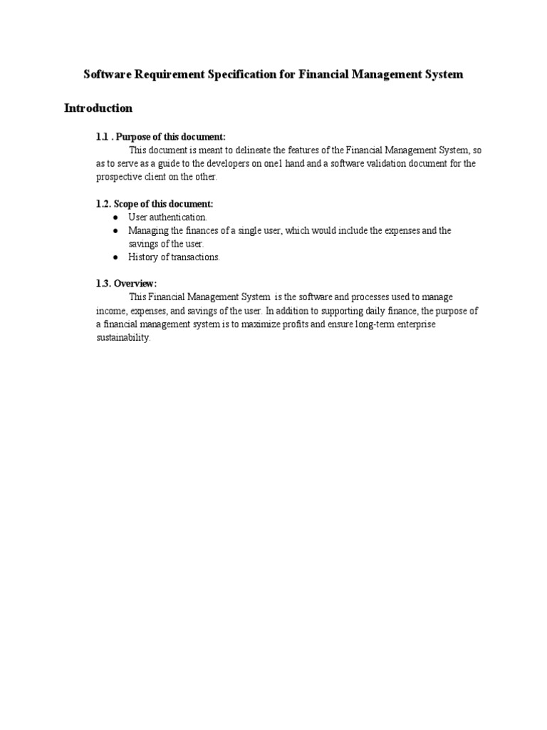 Software Requirement Specification For Financial Management System | PDF