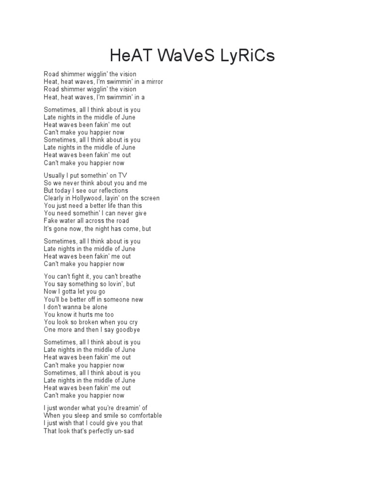 Heat Waves Lyrics Summary | PDF | Poetry
