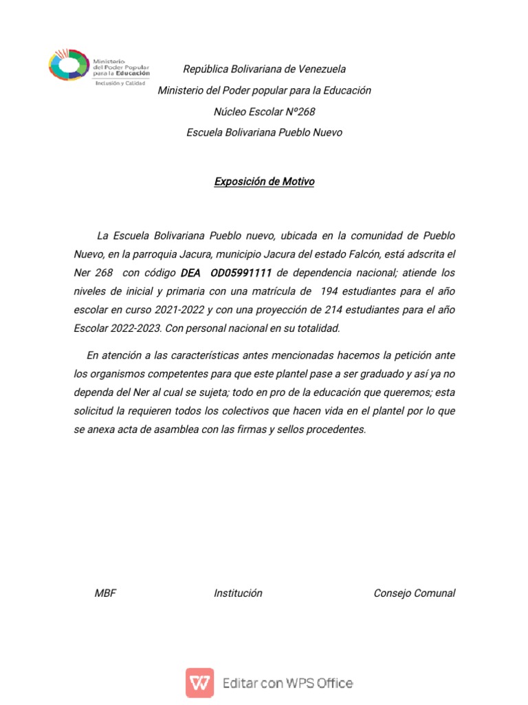 Exposicion de Motivo Escuela | PDF