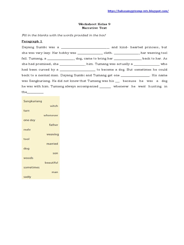 Narrative Text Worksheet for Grade 9 | PDF