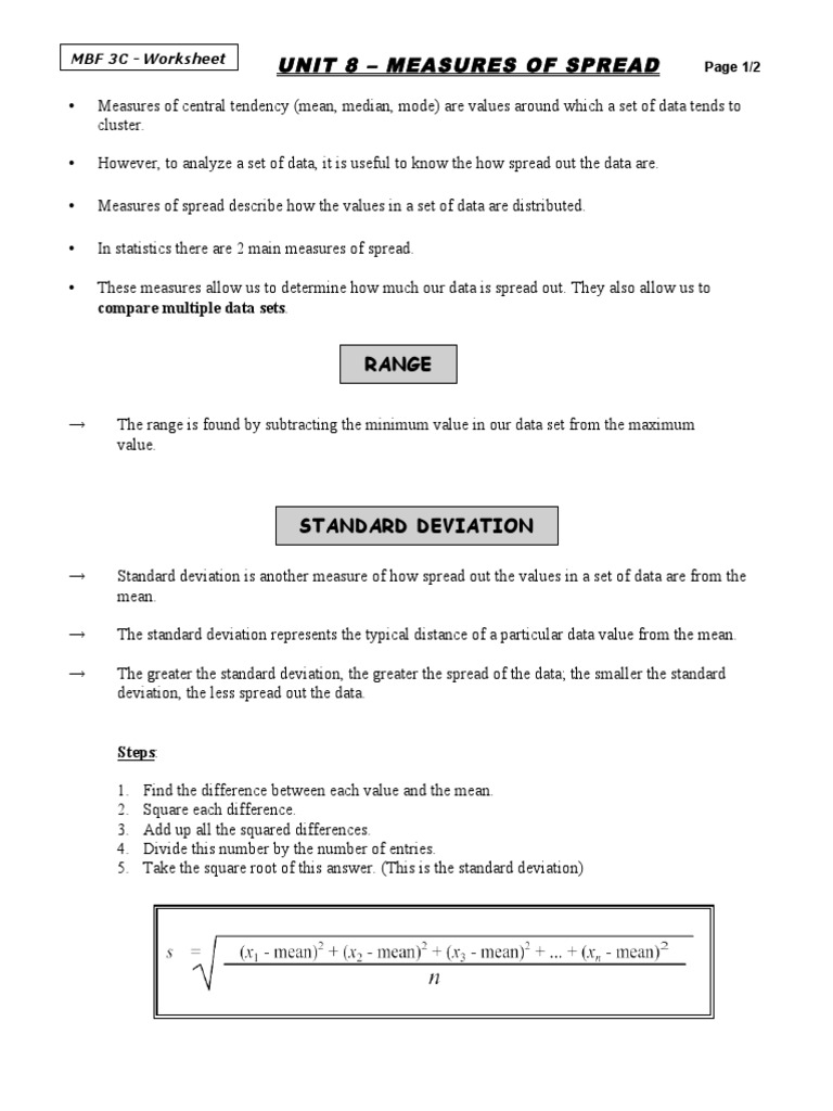 Worksheet 1 GRADE 12 | PDF | Standard Deviation | Mean